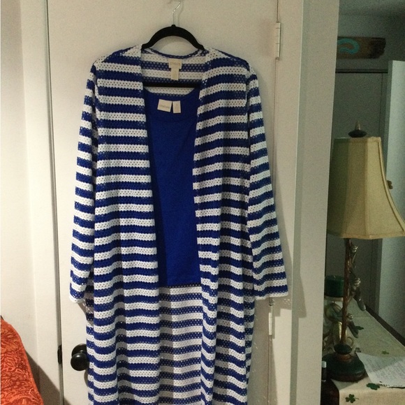Chico's | Tops | Chicos Blue Striped Mesh Duster With Matching Blur ...